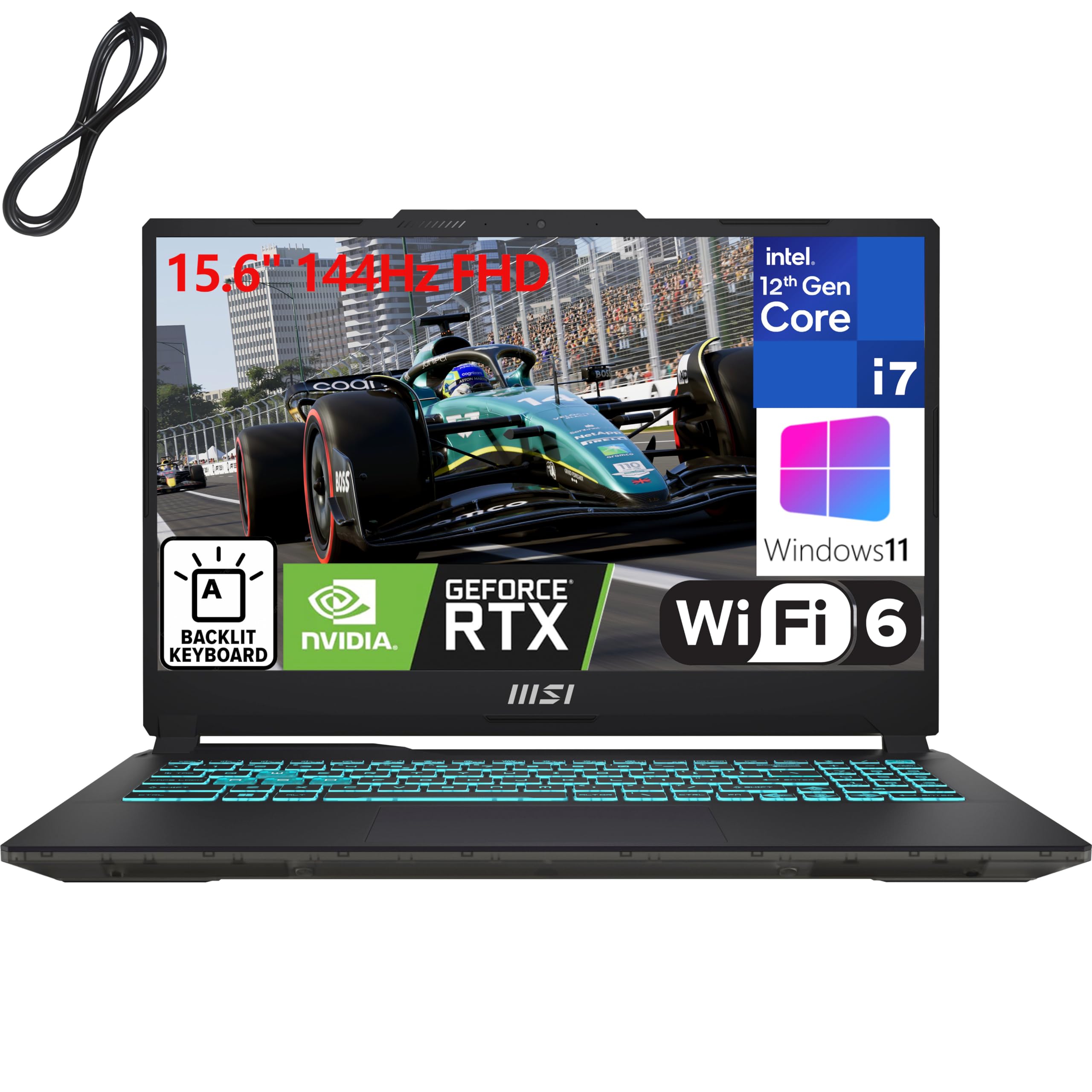 MSI Cyborg 15 15.6" 144Hz FHD Gaming Laptop Computer, 12th Gen Intel 10-Core i7-12650H, GeForce RTX 4060 8GB, 64GB DDR5 RAM, 4TB PCIe SSD, WiFi 6, Backlit Keyboard, Windows 11, BROAGE Cable