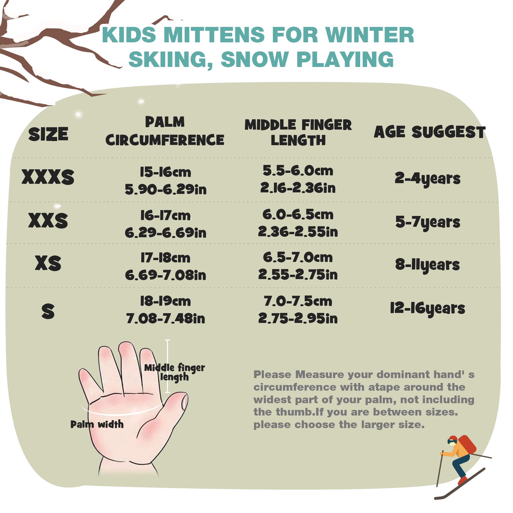 MCTi Kids Mittens Waterproof Winter Ski Warm Sherpa Fleece Lined Removable Insert