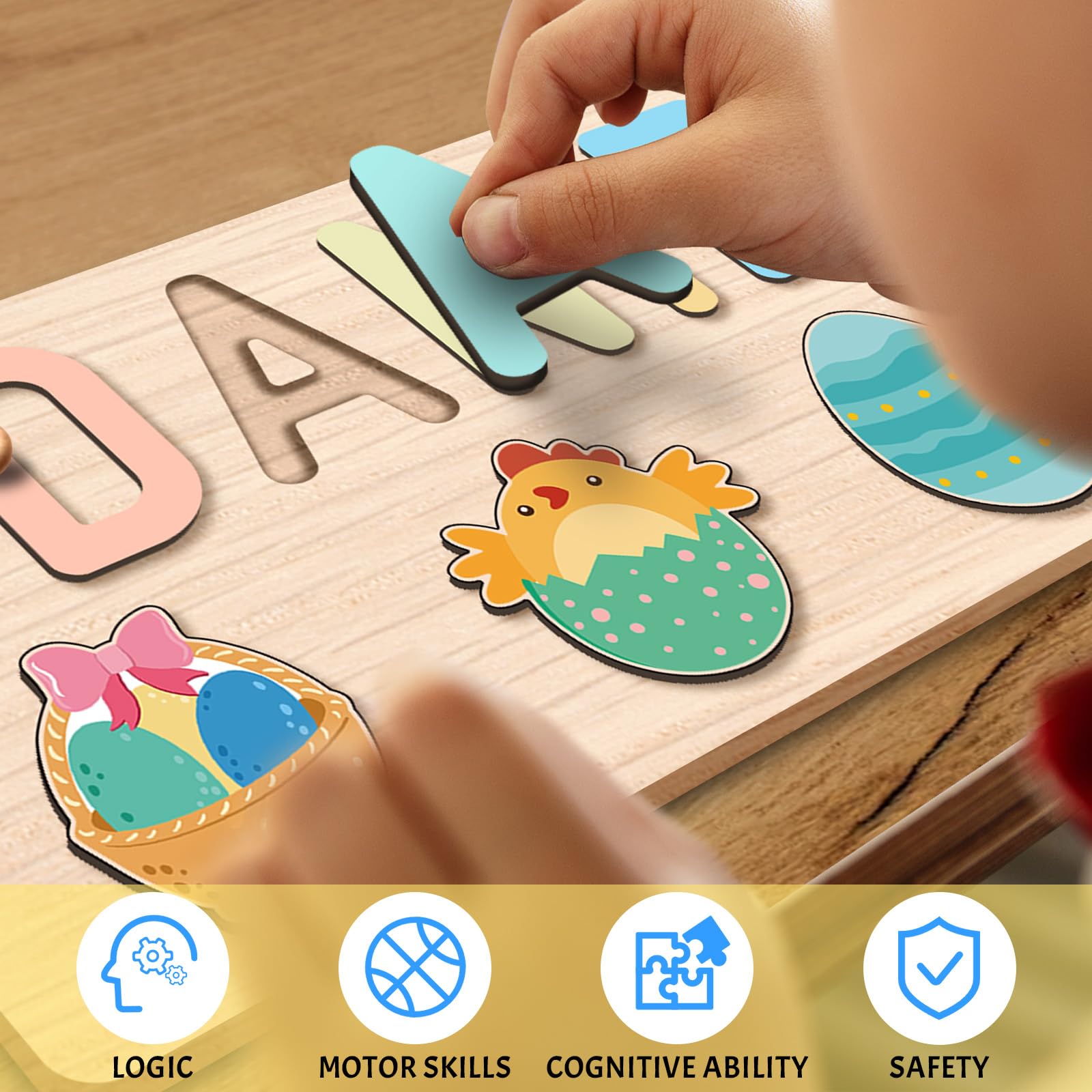 SalaGraphics Personalized Name Puzzles for Toddlers 1-3, Easter Basket Stuffers for Toddler, Personalized Baby Gifts, Wooden Name Puzzle for Kids Personalized, Montessori Toys for 1 Year Old