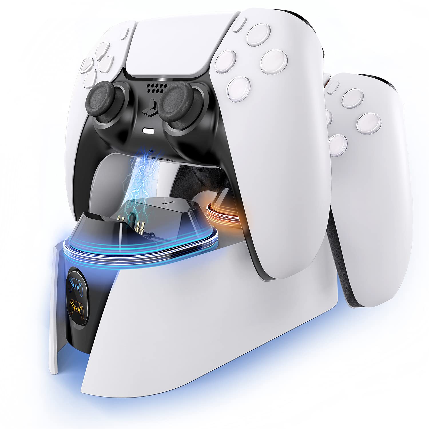 PS5 Controller Charging Station, PS5 Controller Charger Built-in Intelligent Protection Module and Charge Remind LED Bar with 5V/3A AC Adapter for Playstation 5 Dualsense Controller