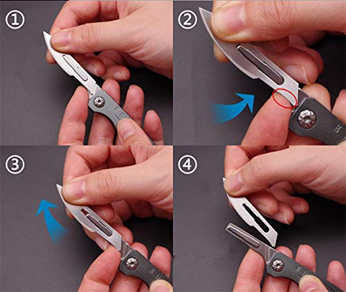 SZHOWORLD Mini EDC Pocket Knife,Aluminium Alloy Handle Carbon Steel Blade Folding Knife with 10 Extra Replaceable Blades,Portable Lightweight and Compact (Grey)