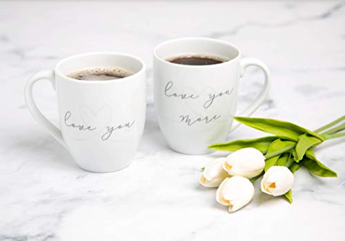 Pearhead Wedding Love You and Love You More Mug Set, Couple Coffee Mugs, Gift for Newlyweds and Brides to Be, Anniversary, Engagement, Wedding Keepsake, White