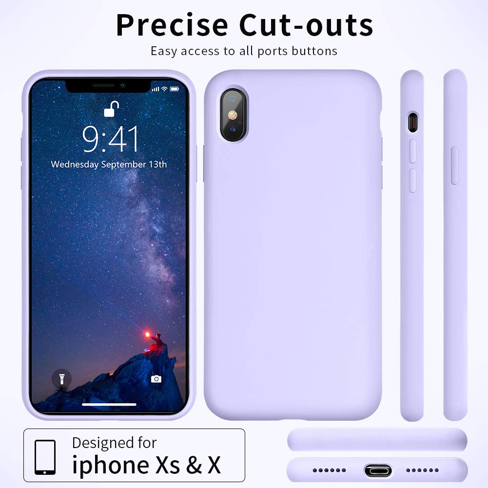 MCUCA iPhone X Case iPhone Xs case Liquid Silicone Gel Rubber Bumper Case,Ultra-Thin Soft Microfiber Lined Full Body Protective Case Cover for Apple iPhone X iPhone Xs,Light Purple