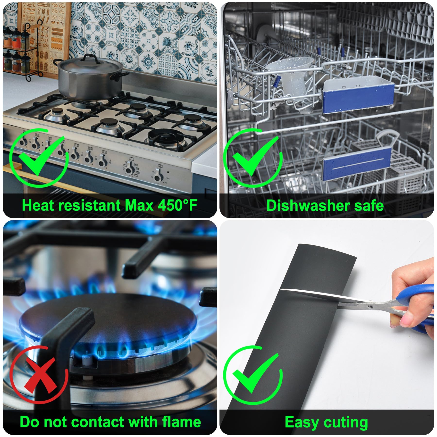 Silicone Stove Counter Gap Cover / Filler by Kindga 25" Long, Sealing Spills Between Kitchen Appliances Washing Machine and Stovetop, Set of 2 (Black)