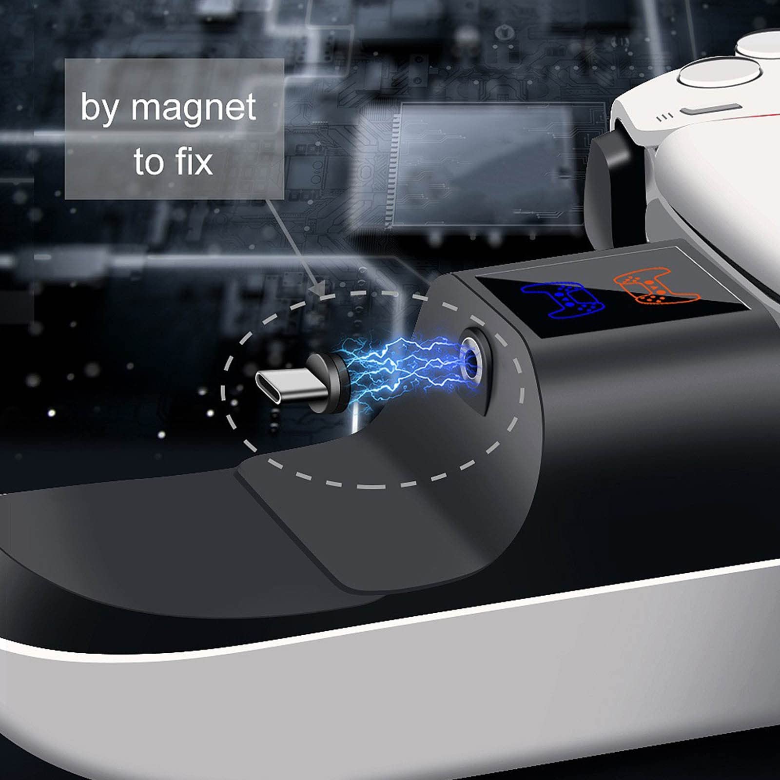 PS5 Controller Charger Station with Two Type-C Charging Dongles, PS5 Controller Fast Charging Dock with Safety Chip Protection & LED Indicator (A)