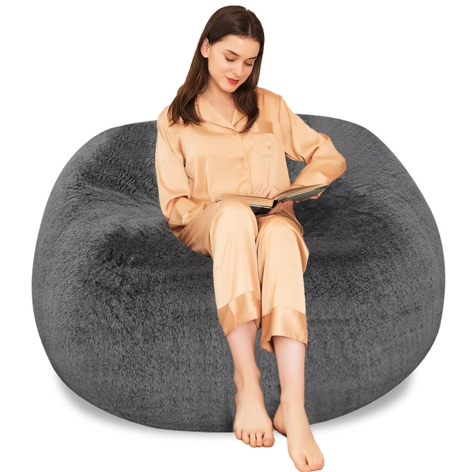 LCYFBE Bean Bag Chairs, 4ft Giant Bean Bag Chair for Adults, Big Bean Bag Cover Comfy Large Bean Bag Bed (No Filler, Cover only) Fluffy Lazy Sofa (Dark Grey)