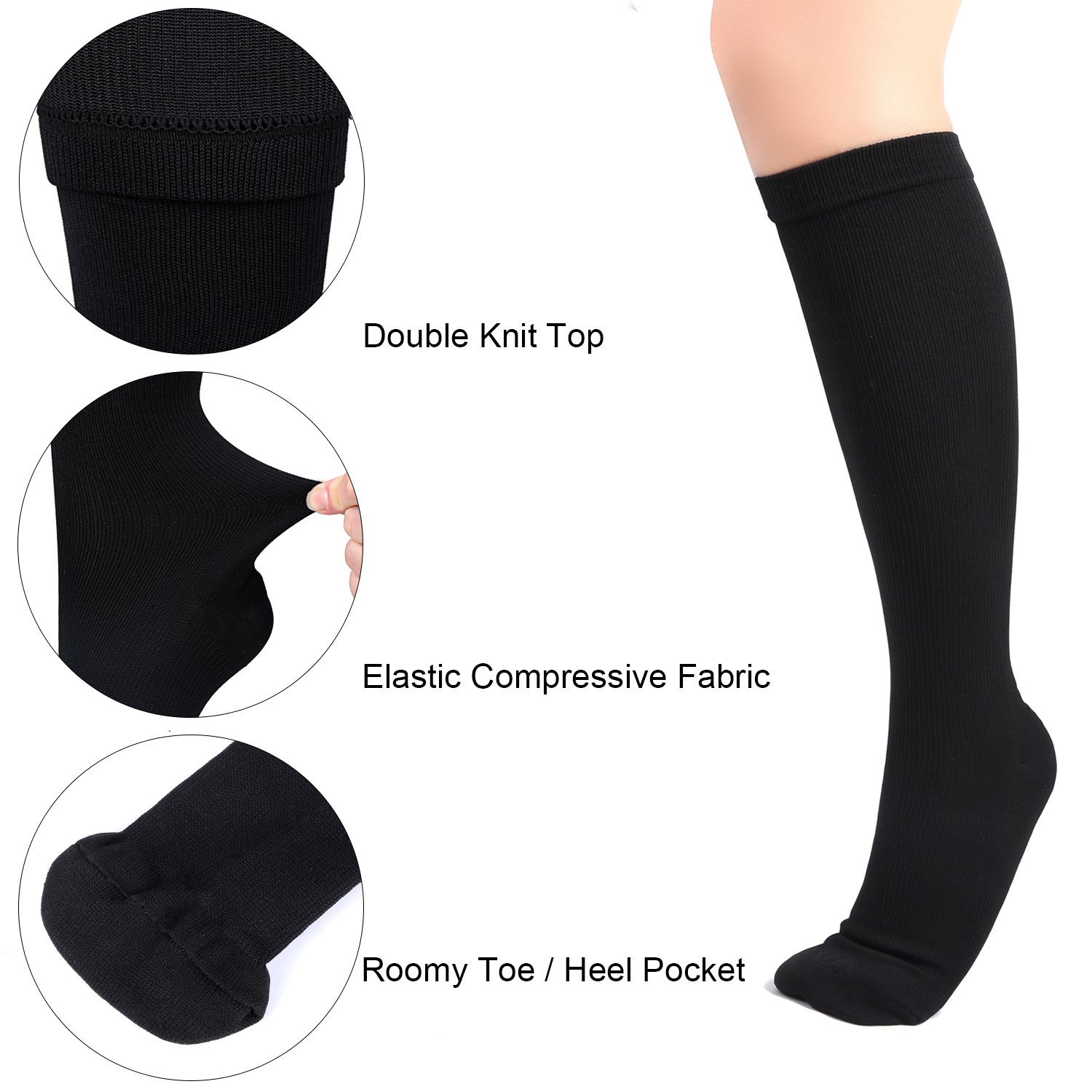 L-Lweik Compression Socks Women Men Knee High Socks Circulation Support Socks for Nurses Maternity Pregnancy Sports 8-15 mmhg