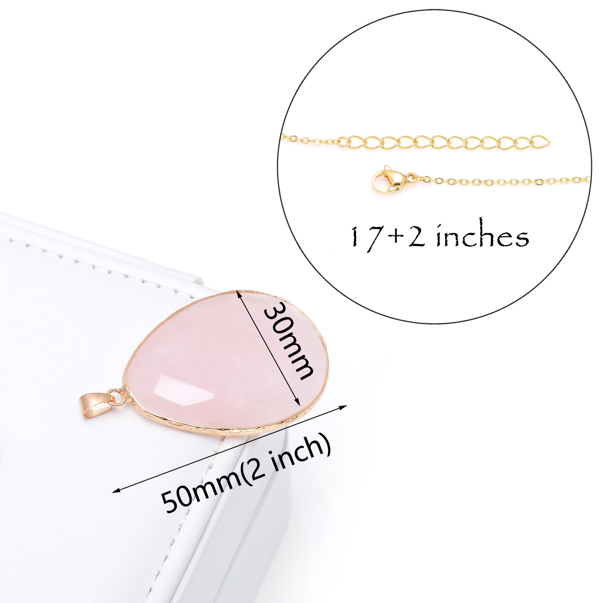 Paialco Faceted Cut Natural Rose Quartz Crystal Big Flat Drop Pendant Necklace, Yellow Gold Gilt