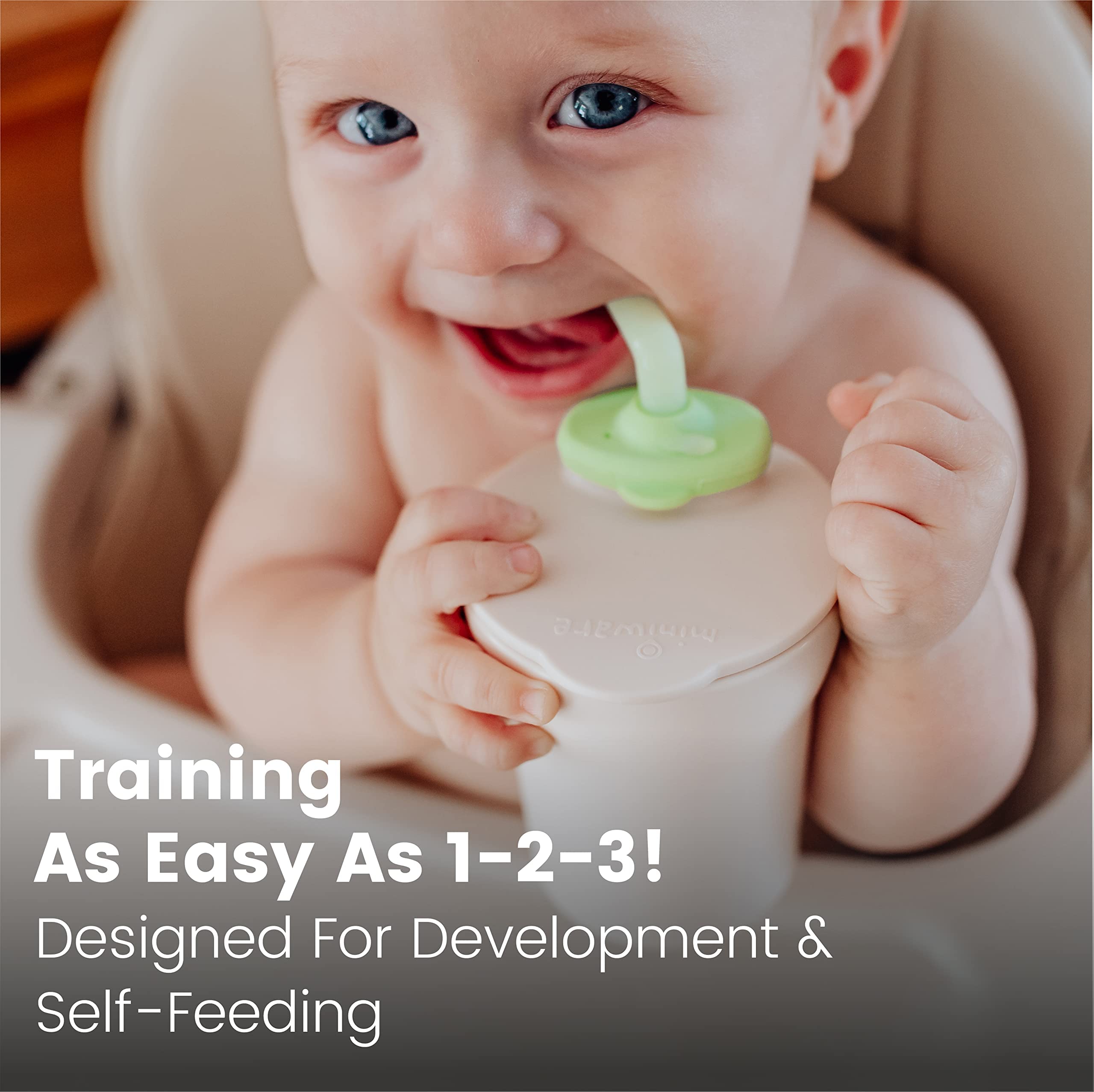 Miniware 1-2-3 Sip! Training Cup for Baby Toddler Self Feeding & Development, Tiny Cup Perfect for Baby Led Weaning, Non Drip Lid, Eco-Friendly, BPA Free, Dishwasher Safe (Vanilla + Aqua)