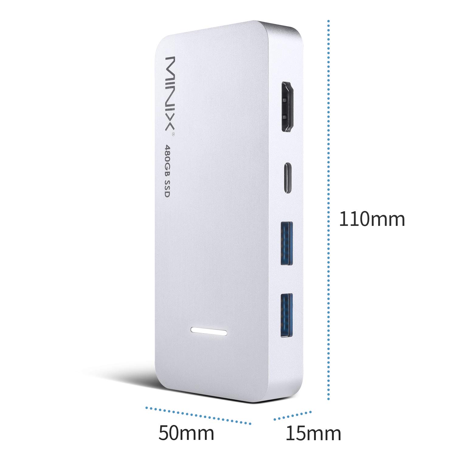 MINIX 480GB USB-C Multiport High-Speed SSD Storage Hub-Gigabit Ethernet,4K HDMI (60Hz), USB-C Pass-Through, USB 3.0-Compatible with macOS, iPadOS and Windows 10 OS. (NEO SG4-Silver)