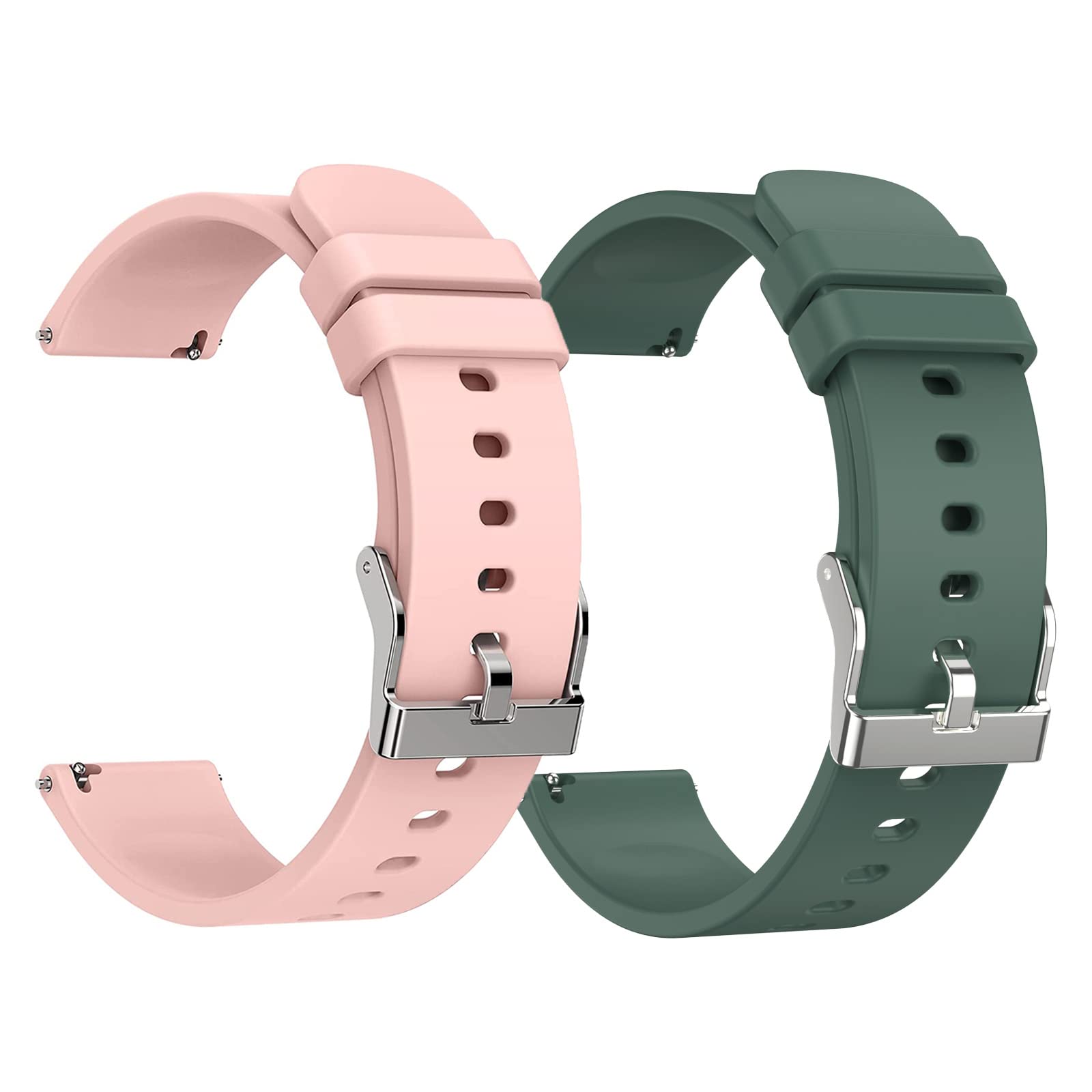woednx Smart Watch Band,20mm Replacement Straps Band for Smart Watch, soft skin-friendly silicone quick release, smart watch wristband(Pink+Green)