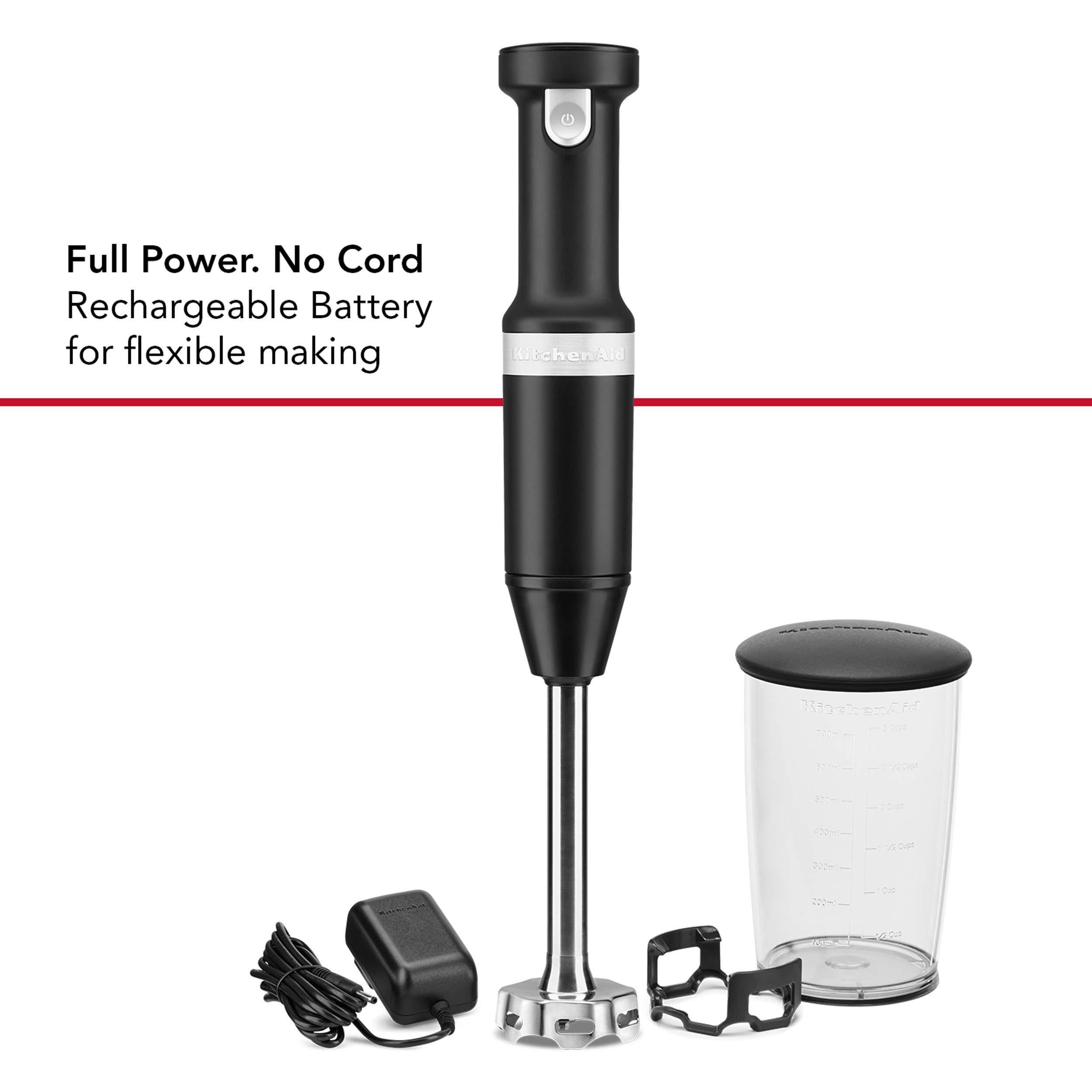 KitchenAid Cordless Variable Speed Hand Blender with Chopper and Whisk Attachment - KHBBV83 (Matte Black) and KitchenAid Cordless 7 Speed Hand Mixer - KHMB732 (Matte Black)