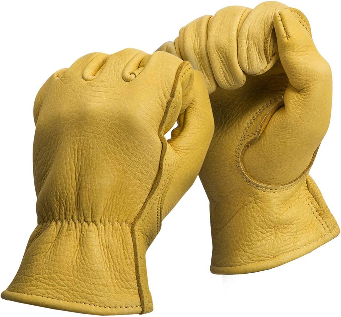 MEN`S FULL GRAIN TAN DEERSKIN LEATHER GLOVES LINED 40 GRAM 3M THINSULATE (American Fur) (Large)