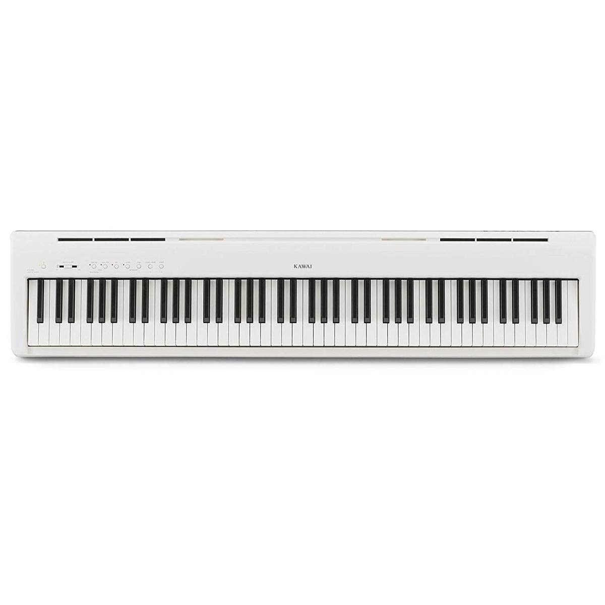 Kawai ES110W 88-Key Portable Digital Piano, White, Bundle with H&A Monitor Headphones & H&A Keyboard Stand Bench