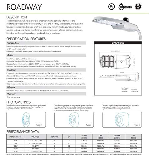 LED Area Roadway Parking Lot Light Silver Grey 150W 5000K 20000LM Commercial Lighting Photocell and Surge Protector