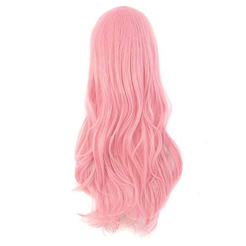 MapofBeauty 28" 70cm Long Curly Hair Ends Costume Cosplay Wig (Pink)