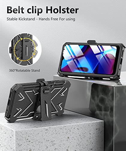 WTYOO for Motorola Moto G Pure Phone Case, Moto G Power 2022/ G Play 2023 Case: with Belt-Clip Holster & Built-in Screen Protector & Kickstand, Full-Body Dual Layer Rugged Protective Phone Cover-Black