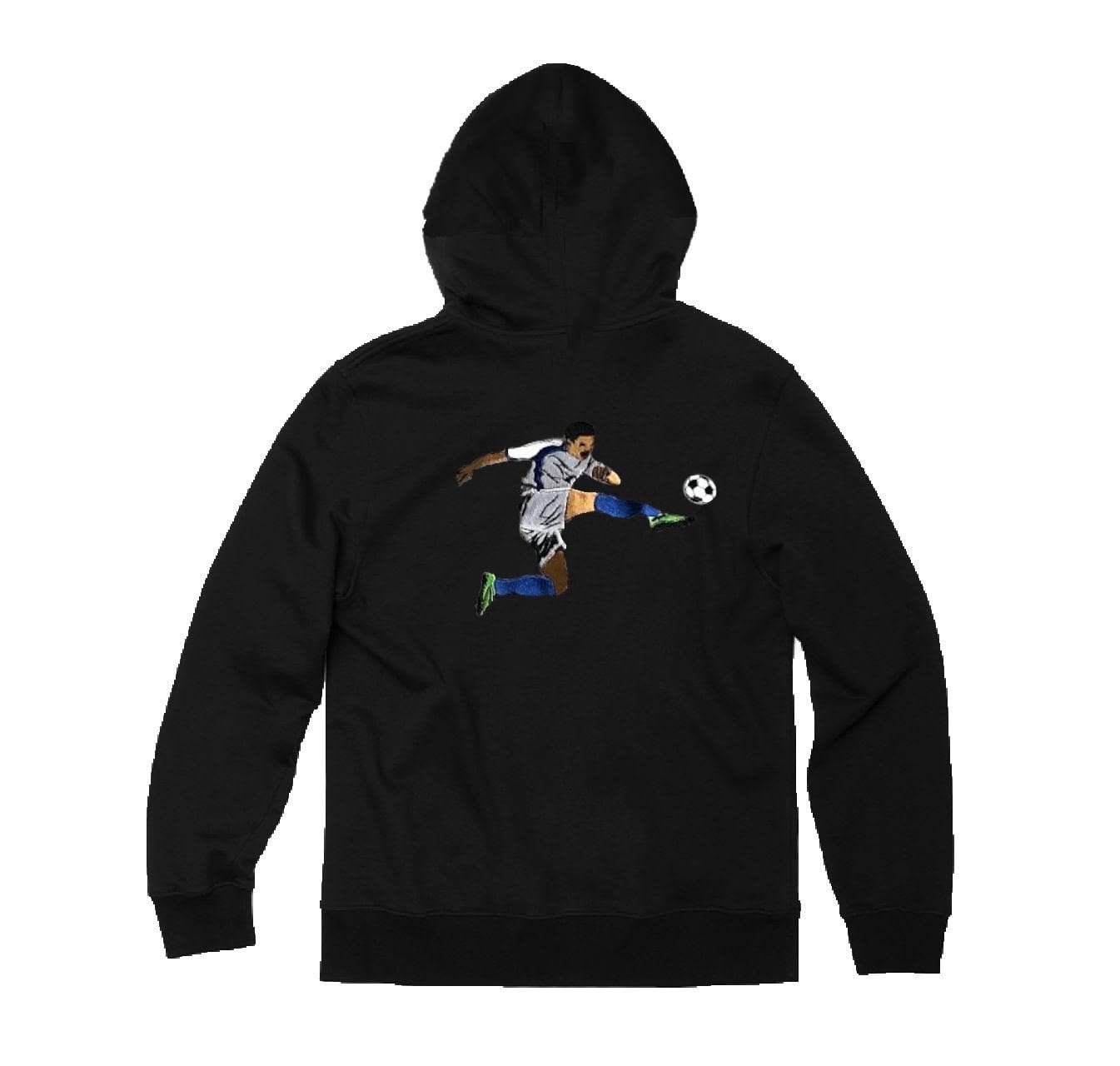 Pullover Hoodie Mens/Womens/Unisex Cotton/Spandex Blue Soccer/Football Logo - Black - Medium