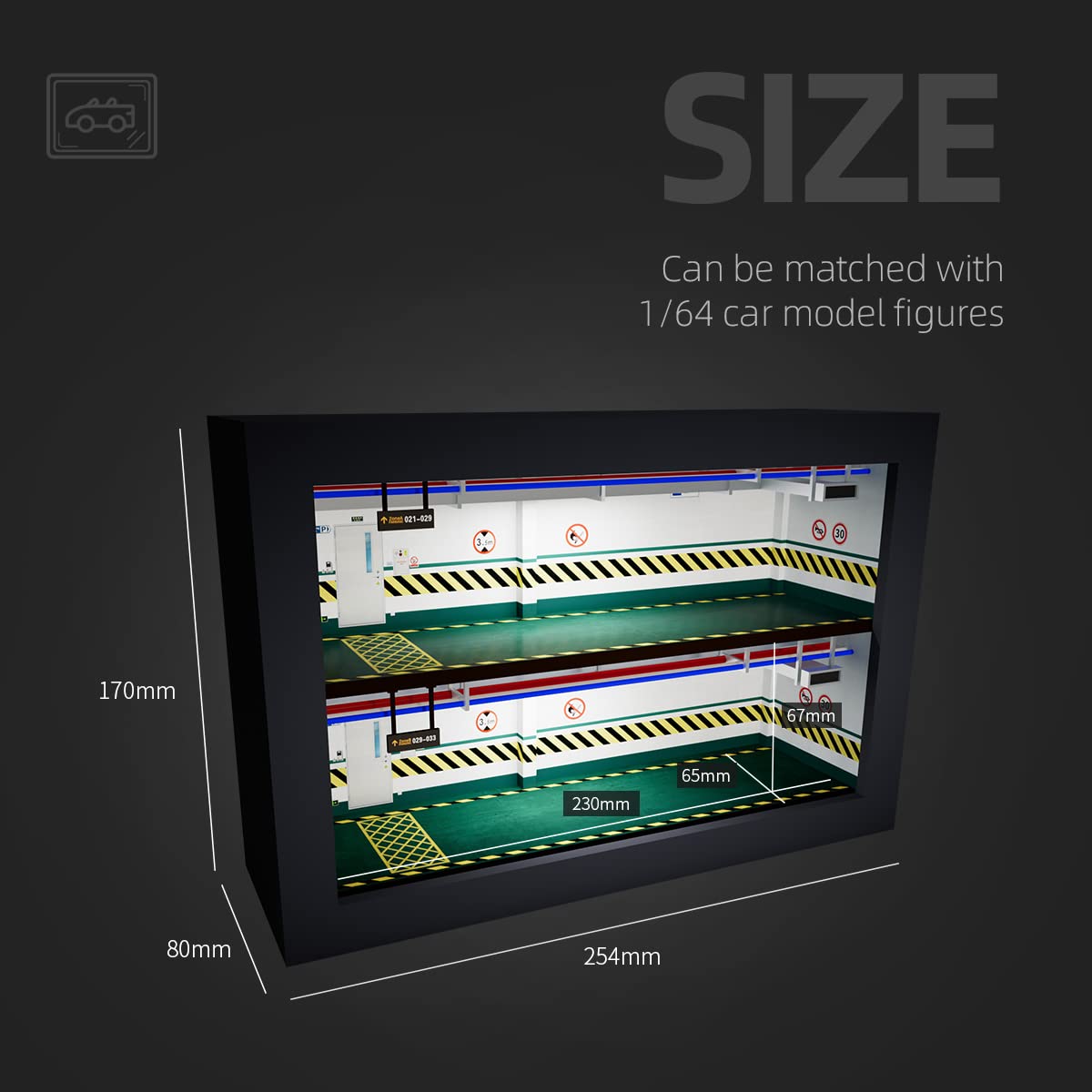 Sikivot Model car Display case 1/64 Scale,Simulation Garage Model,1:64 Wall-Mounted Band lamp Display Garage.（Green）
