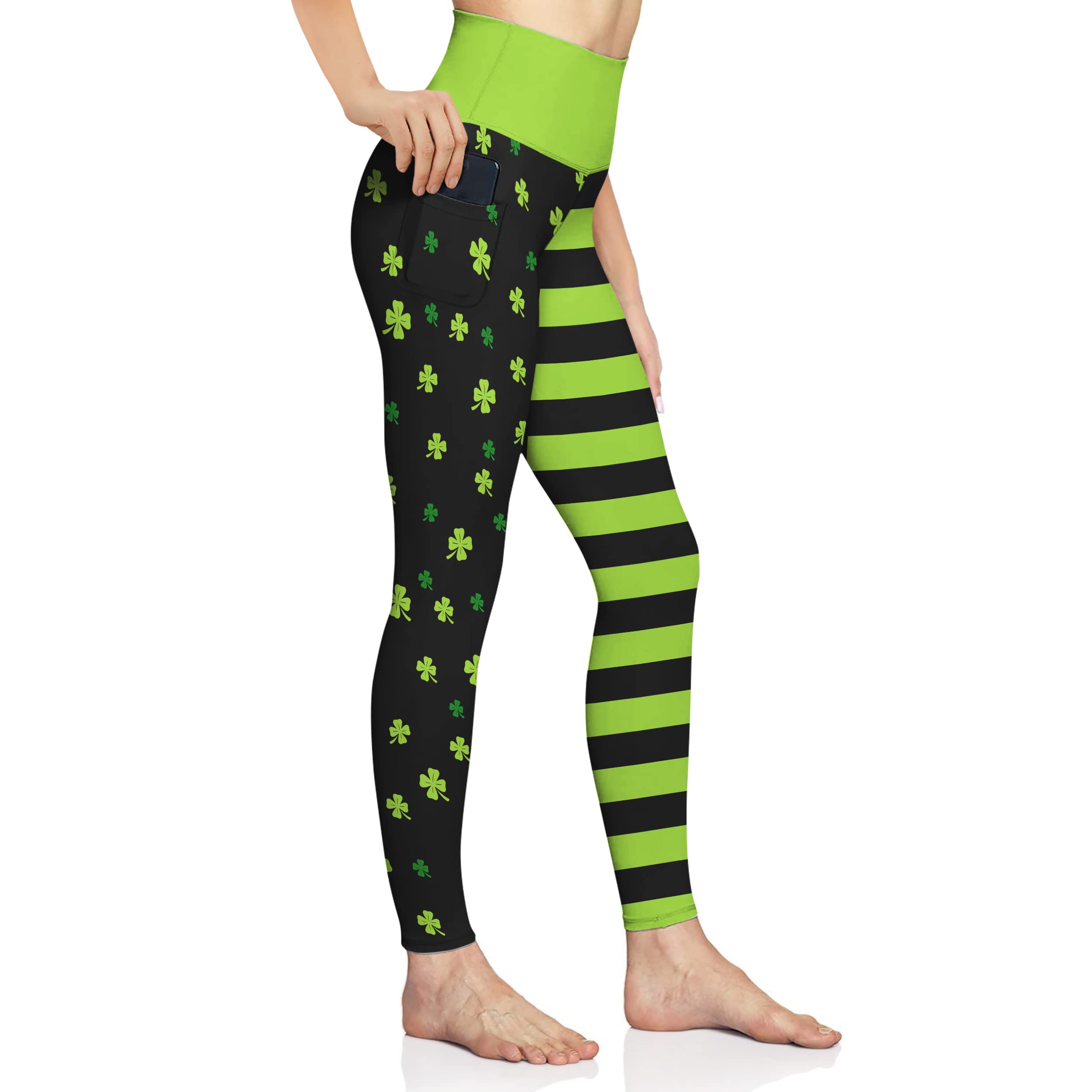 SKYNORA Women's Christmas Tummy Control High Waisted Workout Running Yoga Pocket Pants, St. Patrick's, Large