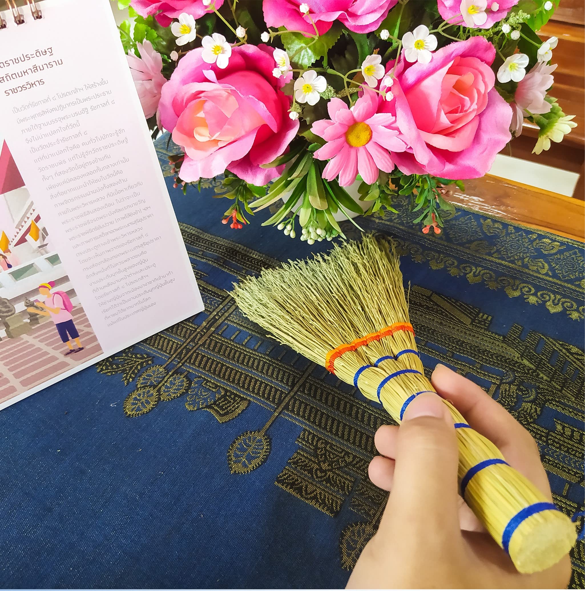 Small Corn Wisk Brush Broom 11 Inch Flagged Indoor Heavy Duty Multi Surface Hard & Soft Floor Home Office Cleaning Tool Supplies 100% Handmade for Household Sweeping Indoor Outdoor (Random 2)