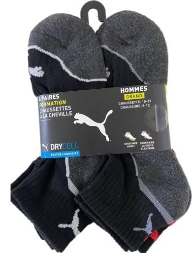 PUMA 6 PAIRS TRAINING QUARTER CREW DRYCELL MEN'S LARGE SOCK 10-13 SHOE 8-12 MOISTURE WICKING SPORT CUSHION ARCH SUPPORT