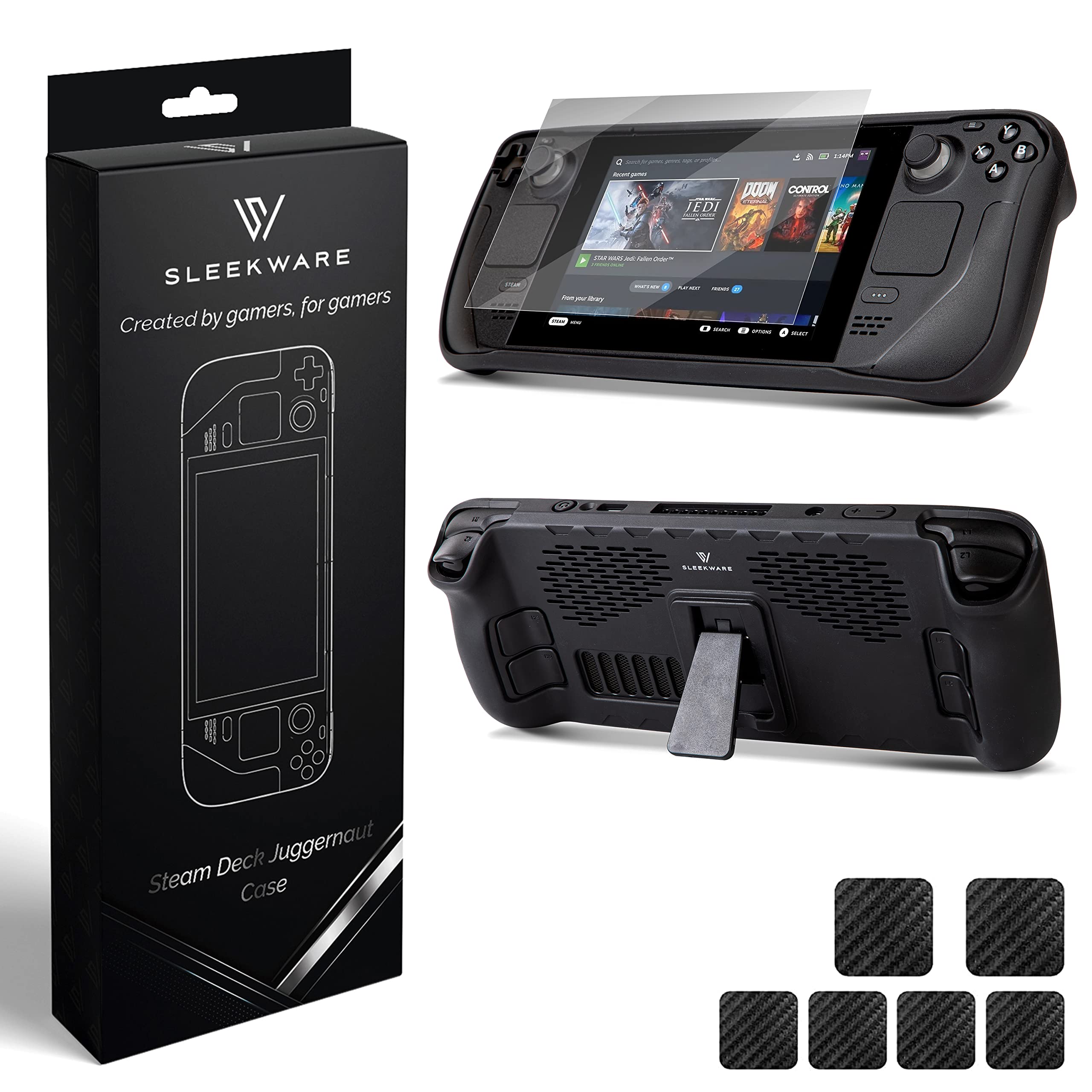 SleekWare Steam Deck Case (Juggernaut) - Protective Hard Case for Stream Deck PC Gaming Console with Kickstand, Includes Free Touchpad and Screen Protectors
