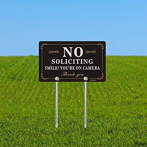 Uflashmi No Soliciting Sign for House Yard, No Soliciting Signs for Home with Stake, 13X7.87 inch