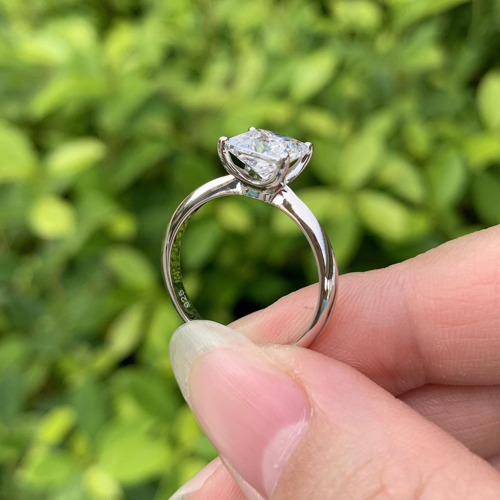 Newshe Wedding Bands for Women Engagement Anniversary Eternity Ring White Cz 925 Sterling Silver Size 5-10 (Cushion halo, 6)