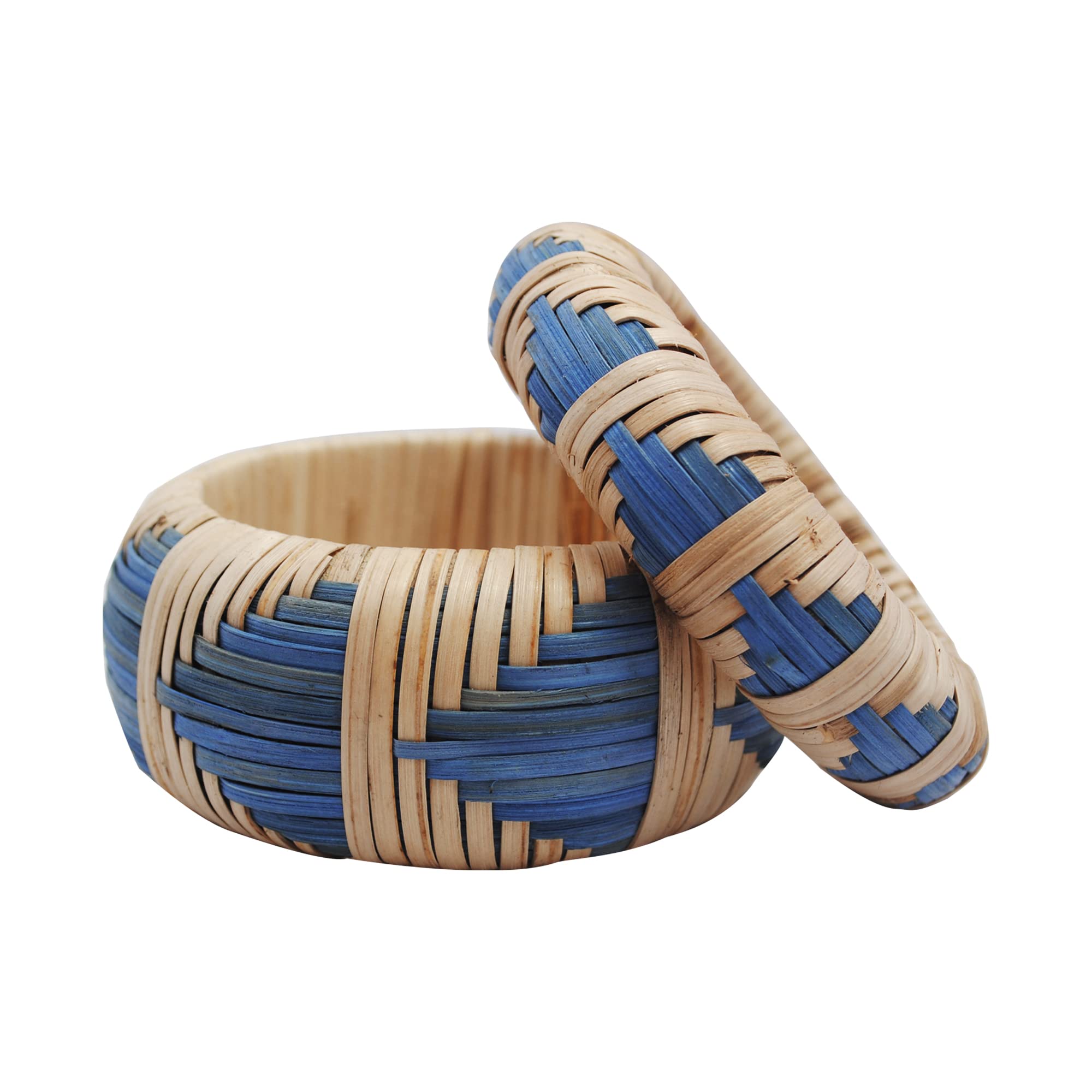 Pure Hands Veracious Artistry - Masterfully Handwoven Half-Rhombus Designed Blue Colored Rattan Bracelets for Women