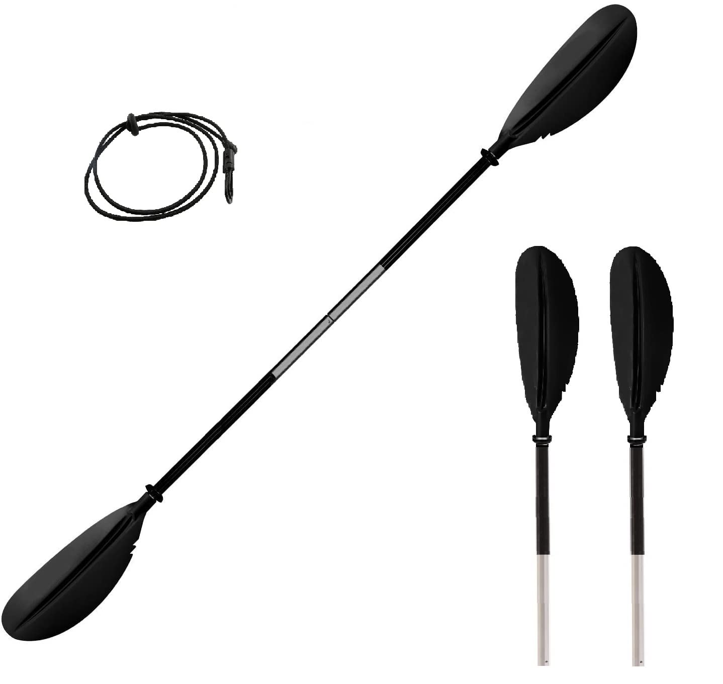 Kayak Paddles Kayaking Boating Oar Aluminum Alloy Lightweight Boating Oar with Paddle Leash 90.5in/230cm (Black)