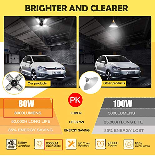 LED Garage Lights, Deformable Garage Light 100W 10000LM Super Bright Led Garage Ceiling Light with 4 Adjustable Panels Shop Lights for Workshop Garage Basement(Daylight White)