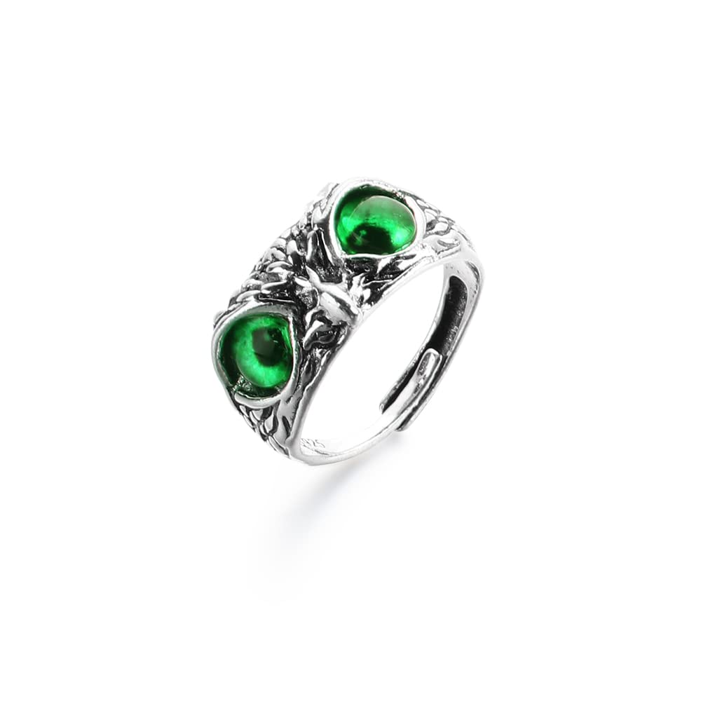 okdeals Owl Eye Lovers Vintage Ring Mother's Day Jewelry Retro Animal Style Open Adjustable(green)