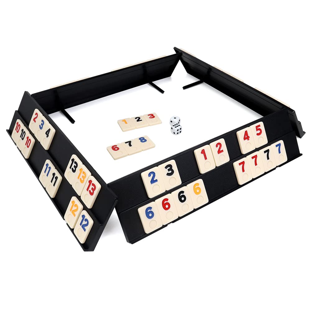 PUREPLAY 106 Tiles Rummy Cube Game - 4 Anti-Skid Trays & Storage Bag for 2-4 Players