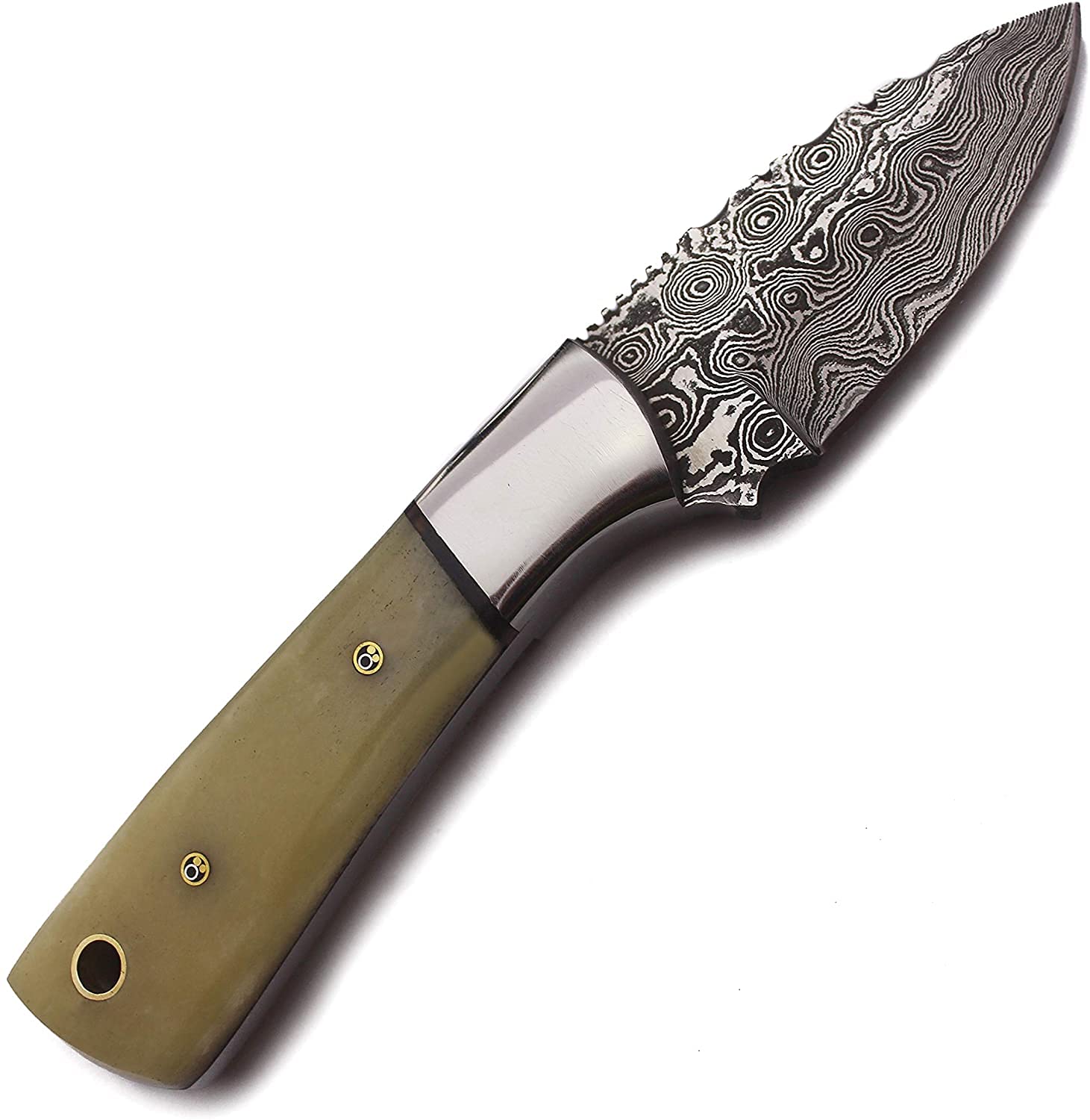 MAAN Handmade Damascus Fixed Blade Knife - Bone Handle for Survival, Tactical, Camping - Damascus Steel Hunting Knife with Leather Sheath - MNK101