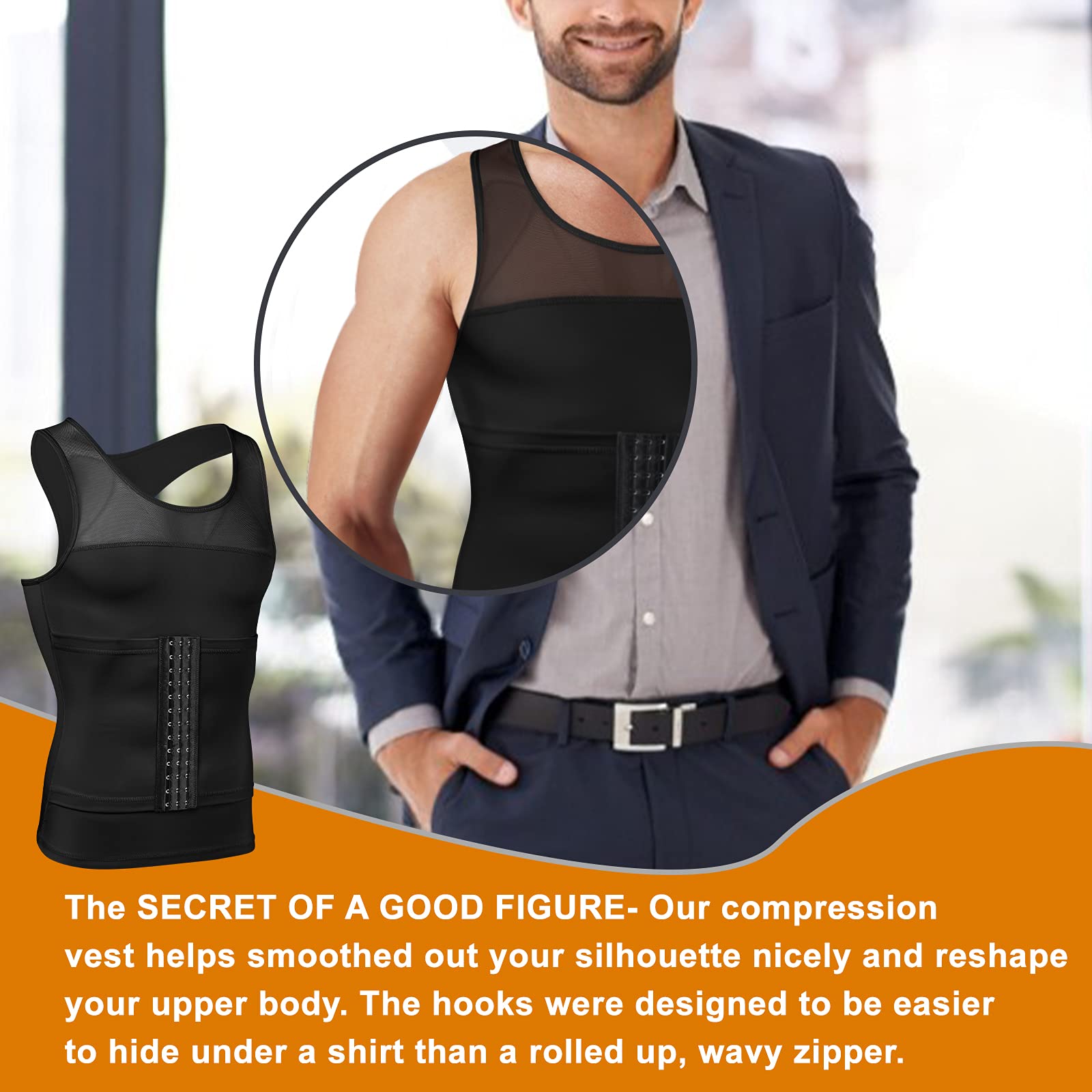 MOLUTAN Mens Compression Shirt Slimming Body Shaper Vest Sleeveless Waist Traner Workout Tank Top Tummy Control Shapewear (Black, Large)