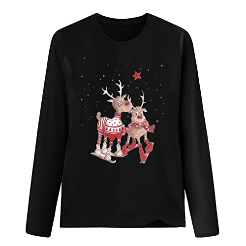 Women Long Sleeve Tshirt Crewneck Loose Shirts Large Size Slouchy Sweatshirt Flowy All-match Pullovers Clothes Outfits Black