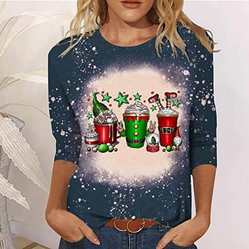 Women Long Sleeve Tops Cute Elk Pattern Blouse Large Size Slouchy Sweatshirt Drop Shoulder Pullover Clothes Outfits Green