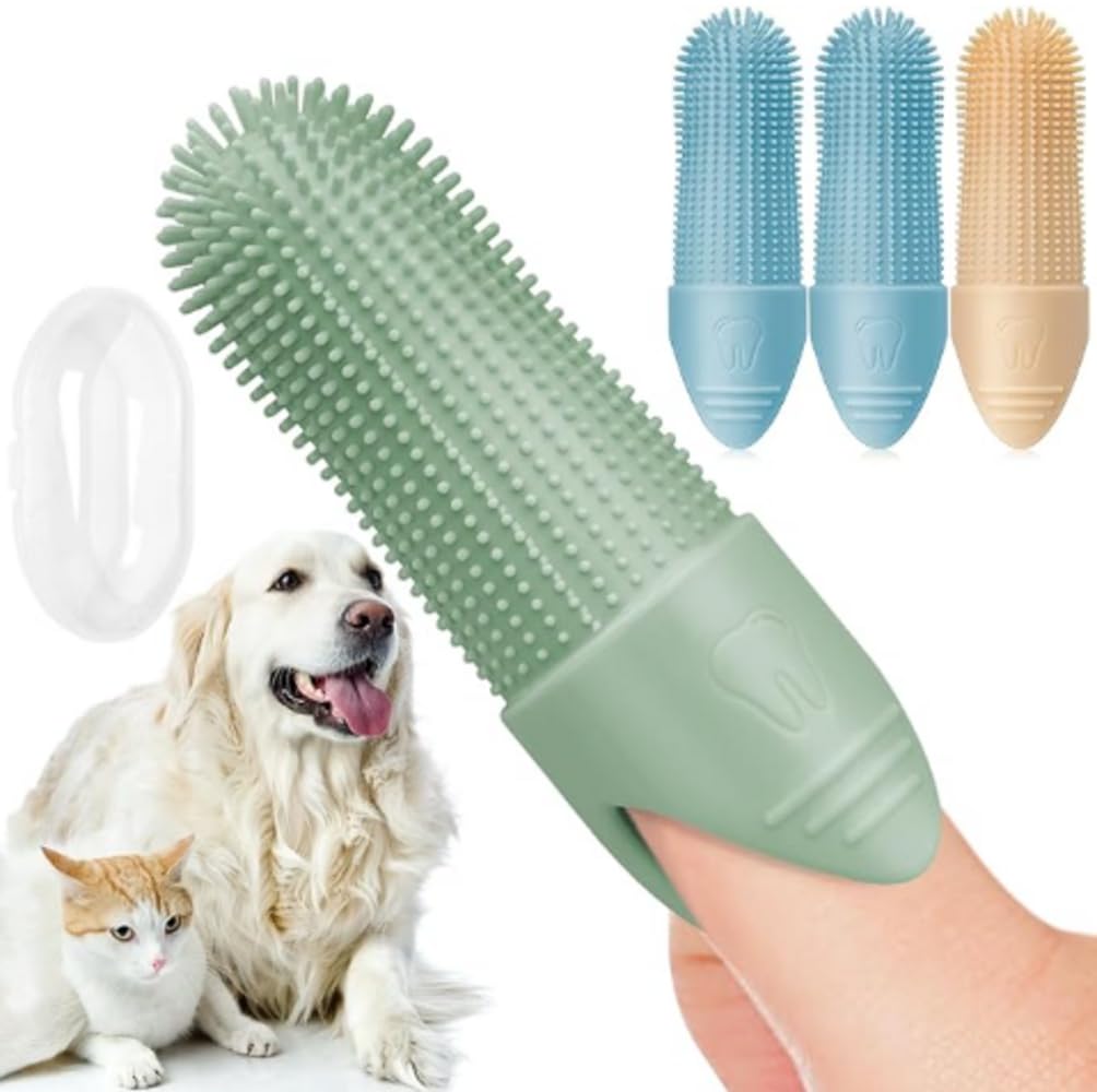WallaSababa - Dog Toothbrush 4-Pack, 360º Dog Tooth Brushing Kit, Cat & Dog Finger Toothbrush for Small & Large Pets, Dog Teeth Cleaning Kit, Dental Care for Pets, Dog Toothpaste Not Included
