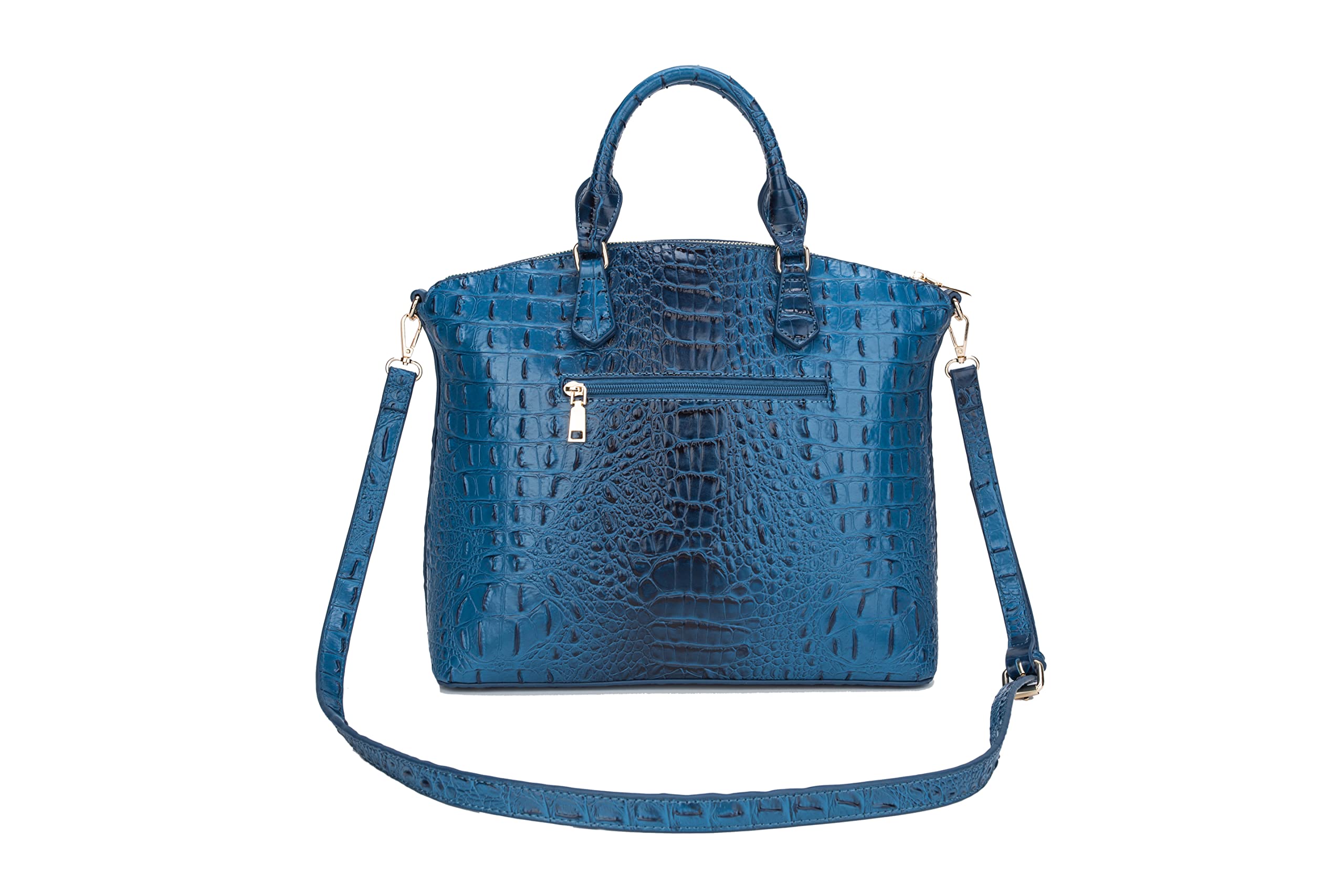 Satchel Bag Women’s Vegan Leather Crocodile-Embossed Pattern With Top Handle Large Shoulder Bags Tote Handbags (Navy)