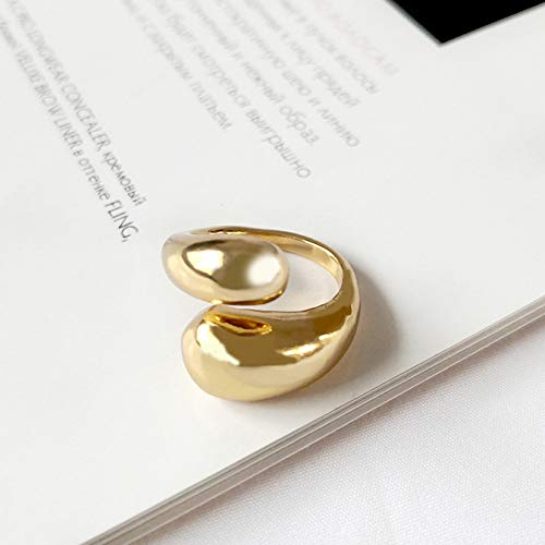 KURTCB Chunky Open Ring 14k Gold Plated Minimalist Adjustable Dome Teardrop Wide Bold Statement Ring for Women (Gold)