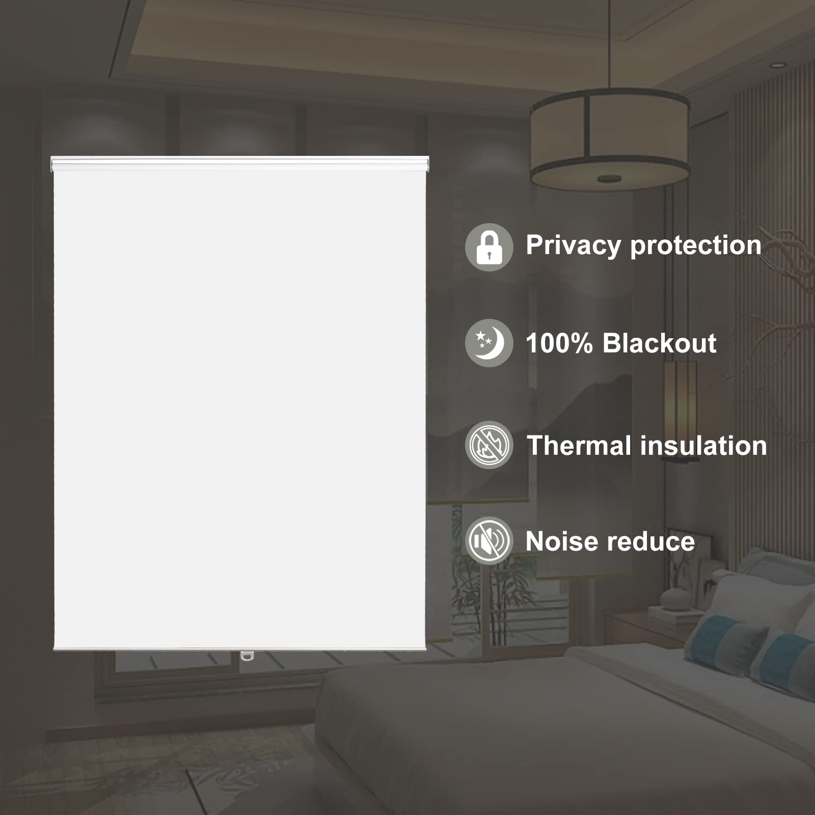 Joydeco Blackout Cordless Roller Shade White Fabric Mini Blinds & Shades for Windows 28 Inch Wide Home Darkening(28x 75)