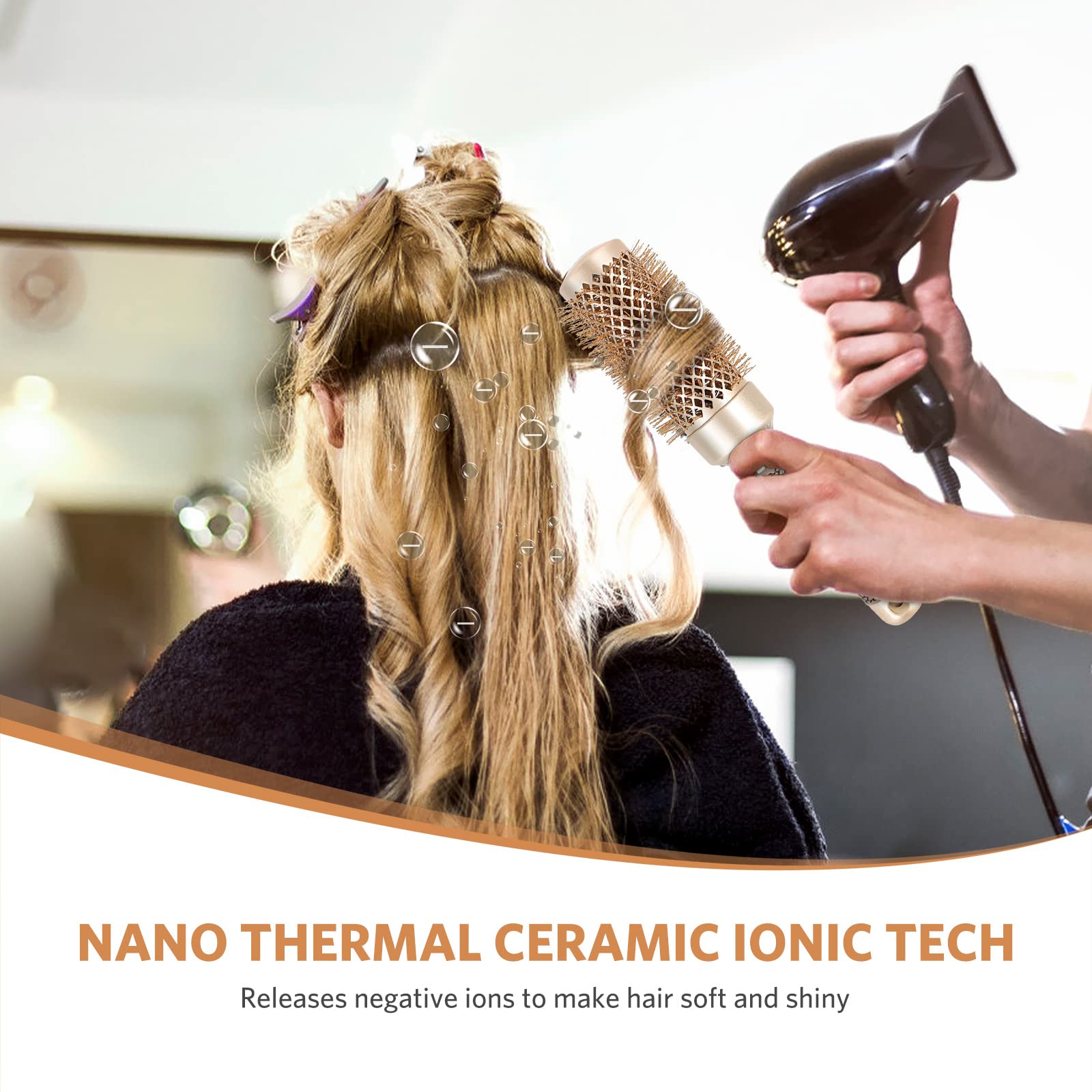 Sndyi Round Brush for Blow Drying, Nano Thermal Ceramic & Ionic Tech Hair Brush, Medium Round Brush for Curling and Straightening, Add Shine and Creat Maximum Volume -1.7 Inch