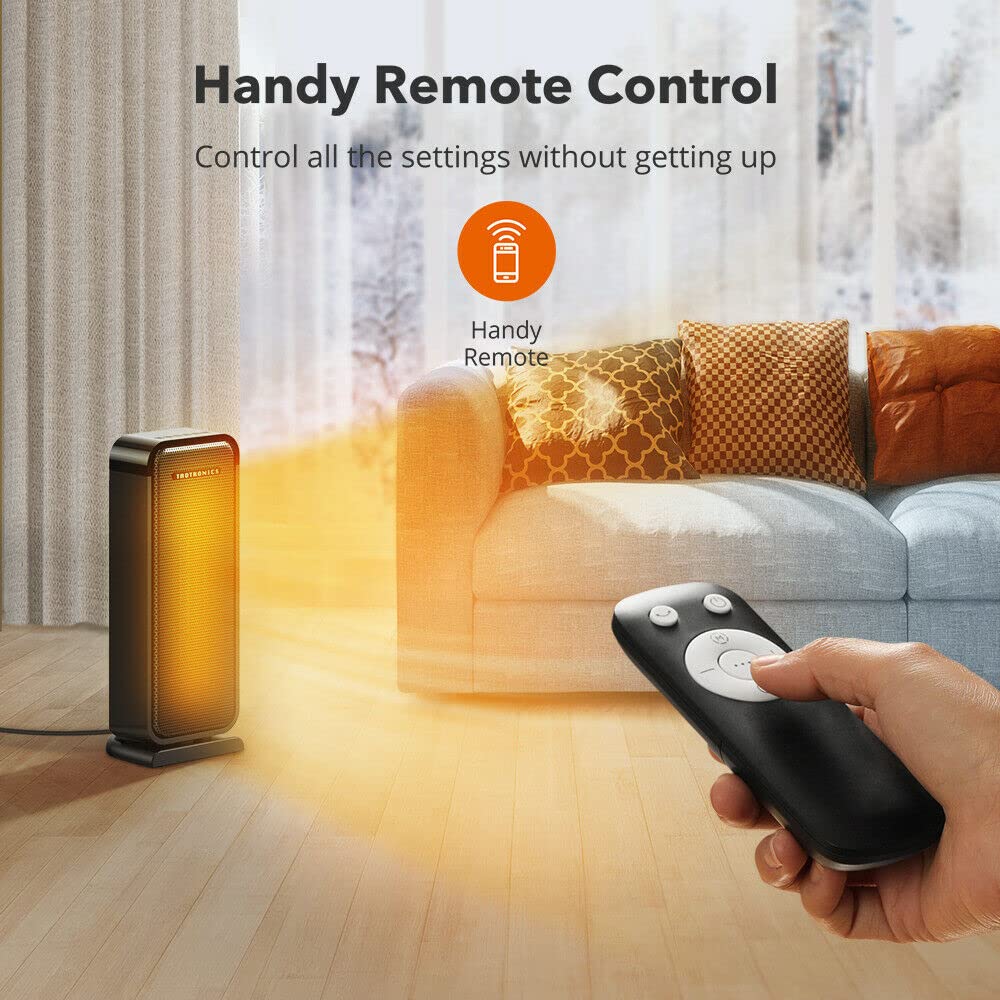 TaoTronics TT-HE003 Space Heater, 1500W Electric Portable Fast Heating Widespread Oscillation ECO Mode 12 Hrs Timer with Remote Control for Indoor Use Home, Small, Black