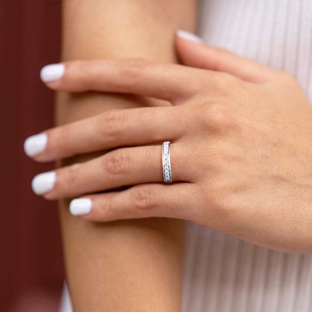 Monkton 3.5mm Women Half Eternity Bands Cubic Zirconia Promise Ring Stainless Steel Wedding Band Size 3-12.5, Silver, Size 7