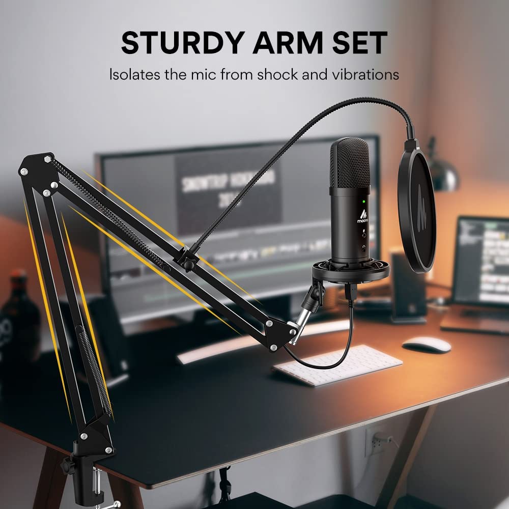 MAONO USB Microphone 192KHz/24Bit Zero Latency Monitoring AU-PM401 USB Computer Condenser Cardioid Mic with Mute Button for Podcasting, Gaming, YouTube, Streaming, Recording Music