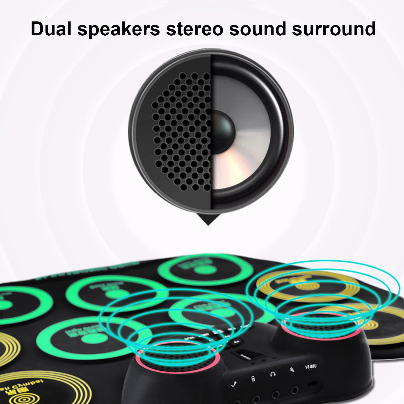 TUU Electronic Drum Set for Beginners 9 Pads Digital Drum Kit Portable Roll Up Drum Practice Pad Tabletop Drum Set Built-in Speakers with Drum Sticks and Pedals Great Christmas Birthday Gifts