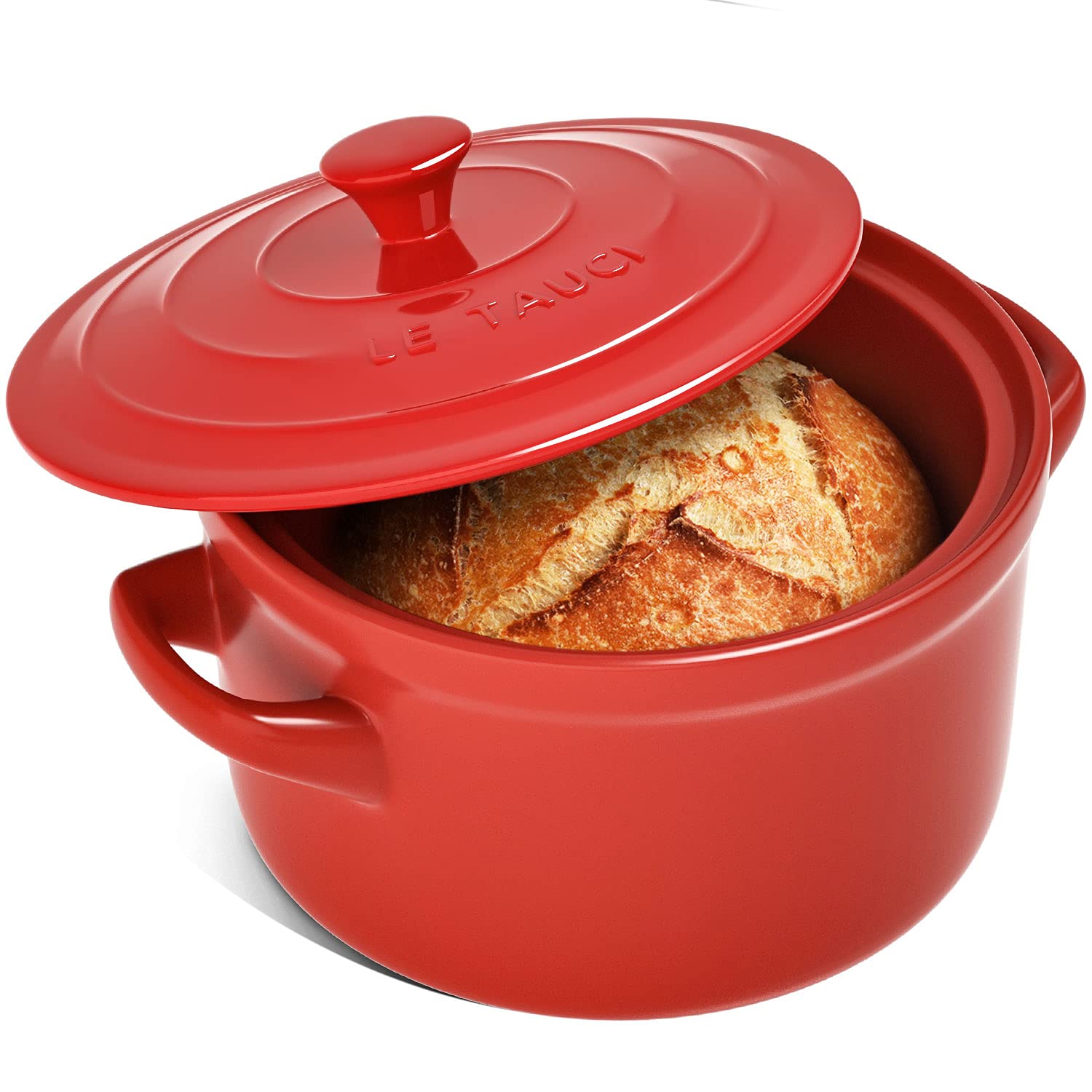 LE TAUCI 3 Quart Dutch Oven Pot with Lid, for No Knead Bread, Sourdough Loaf, Bread Clothe Baker, Ceramic Casserole Dish, Stove to Oven, Non-Coated, Use as Bread Pan, Soup Pot, Stew Pot, Black