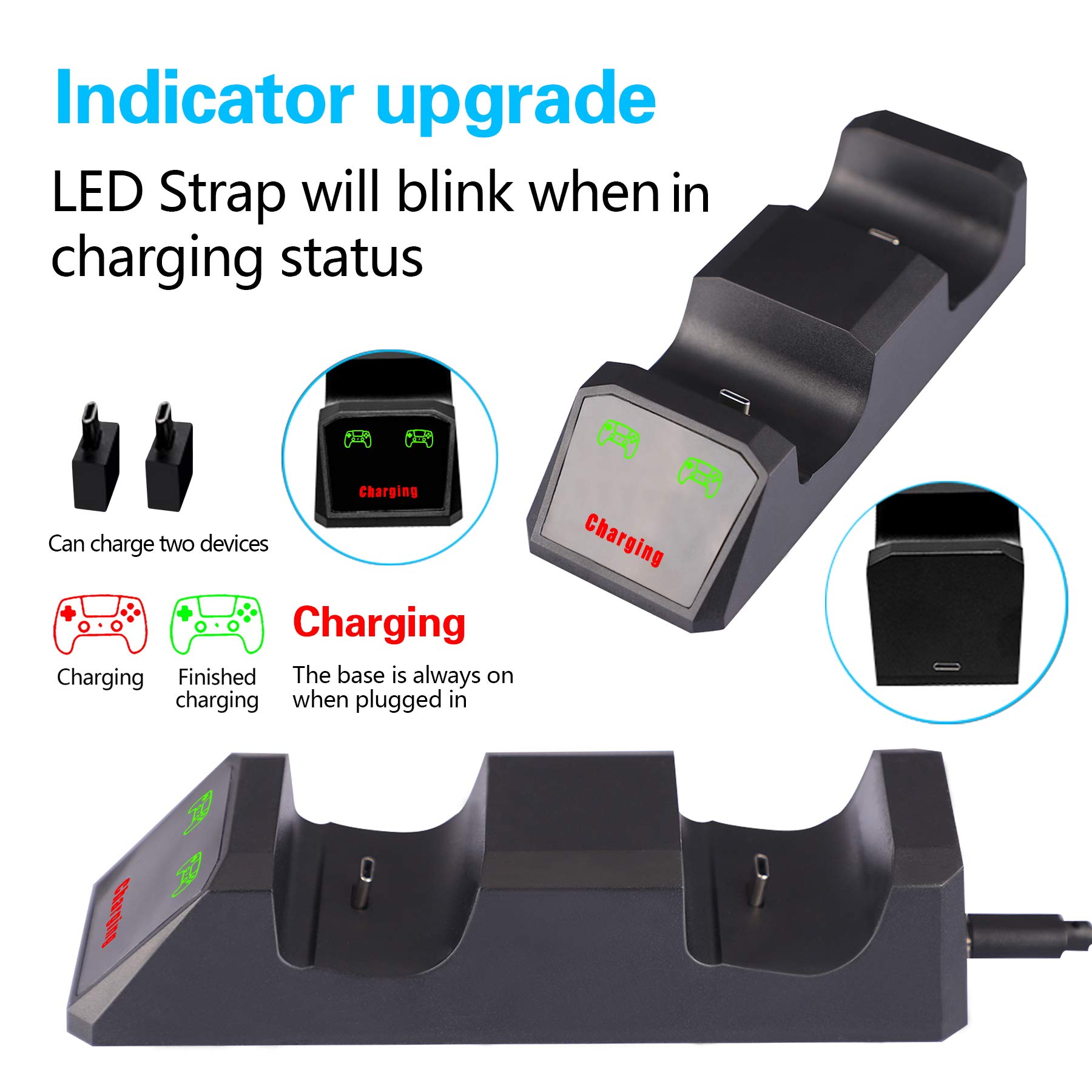 My Genik PS5 DualSense Controller Charging Station,USB Type C PS5 Controller Charger with LED Indicator,Dual Charging Dock for Playstation 5 / PS5/ Controller