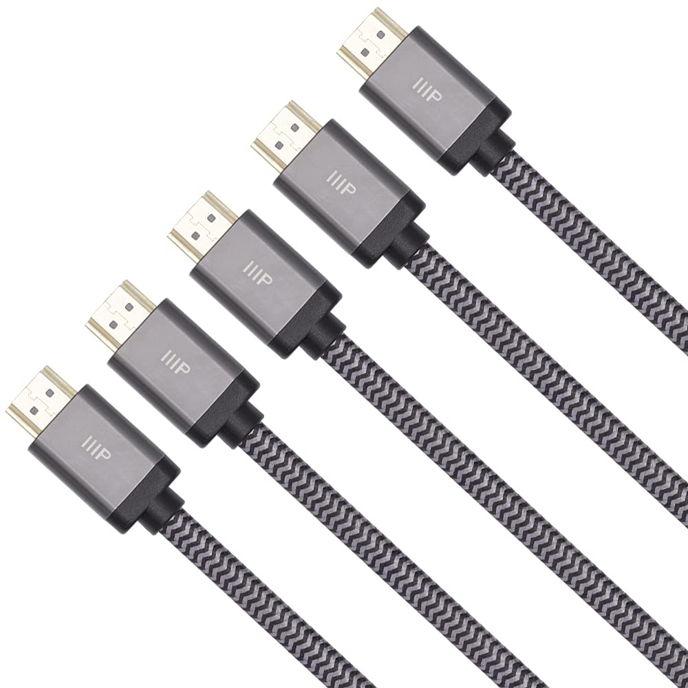 Monoprice 8K Certified Ultra High Speed HDMI Cable - Braided - HDMI 2.1, 8K@60Hz, 4K@120Hz, 48Gbps, HDR, VRR, CL2 In-Wall Rated, 10ft, Black
